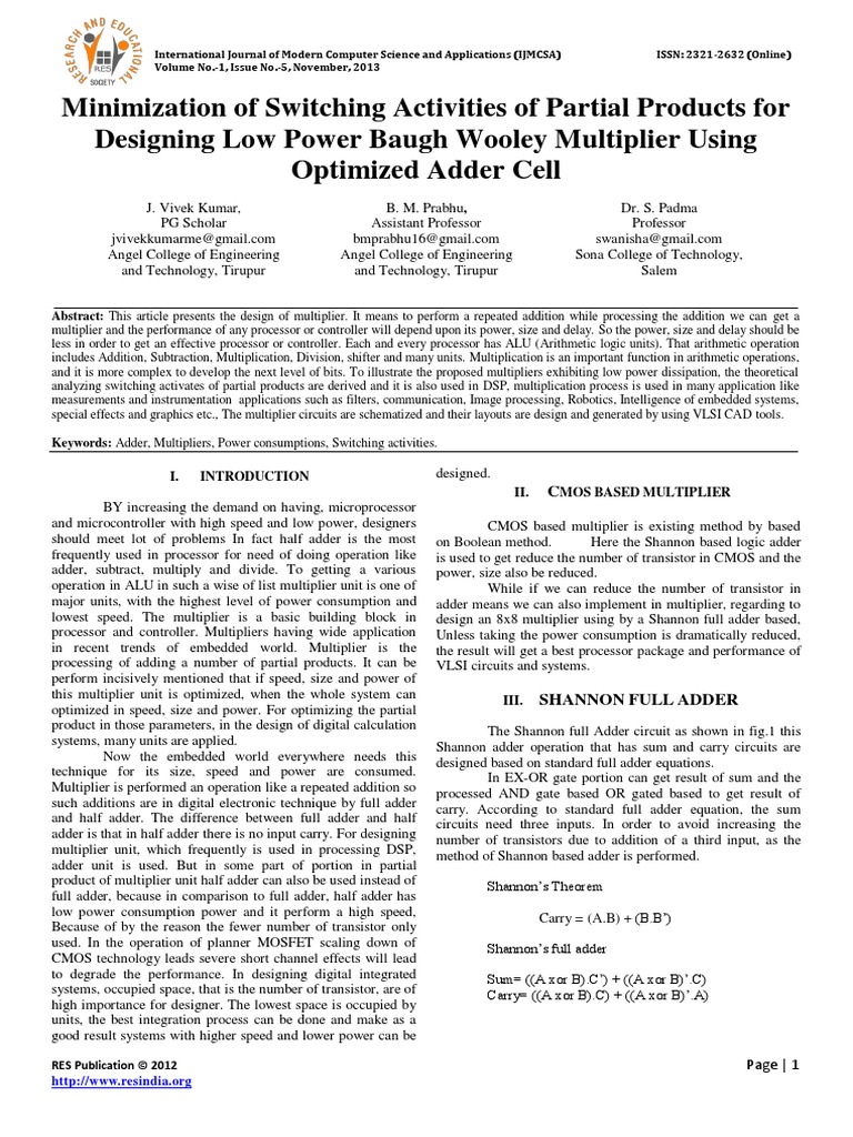 Minimization of Switching Activities of Partial Products for Designing ...