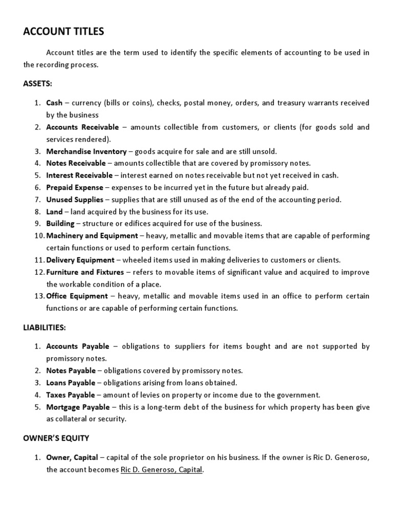 Account Titles | PDF | Debits And Credits | Deferral