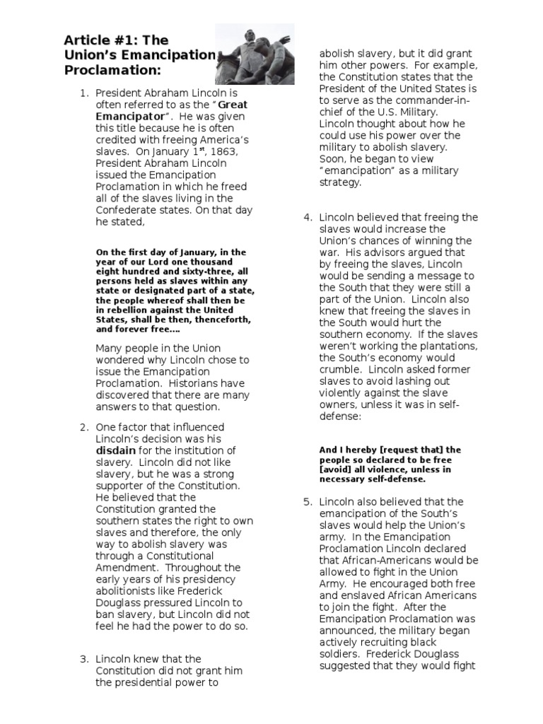 Emancipation Proclamation Analysis | PDF | Abolitionism | Emancipation ...