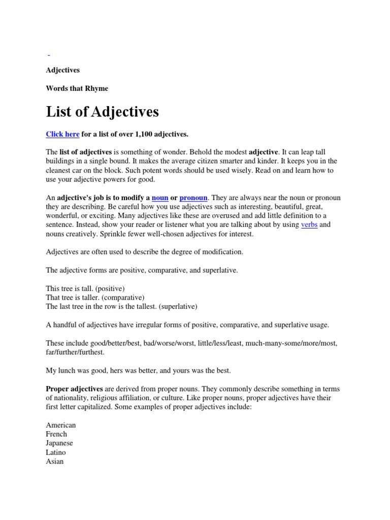 List of Adjectives | PDF | Adjective | Noun