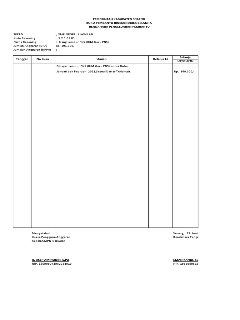 Buku Pembantu Rincian Objek Belanja | PDF | Pengelolaan Keuangan & Uang