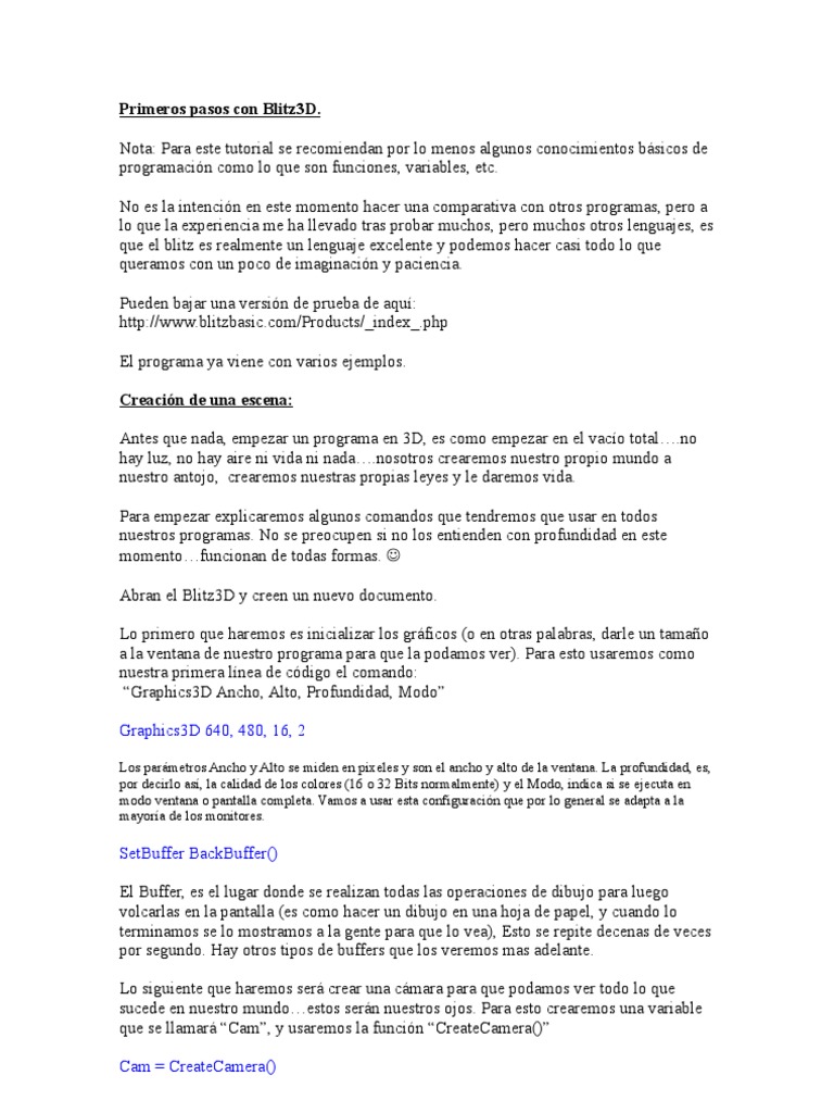 Primeros Pasos Con Blitz3D | PDF | Ligero | Informática
