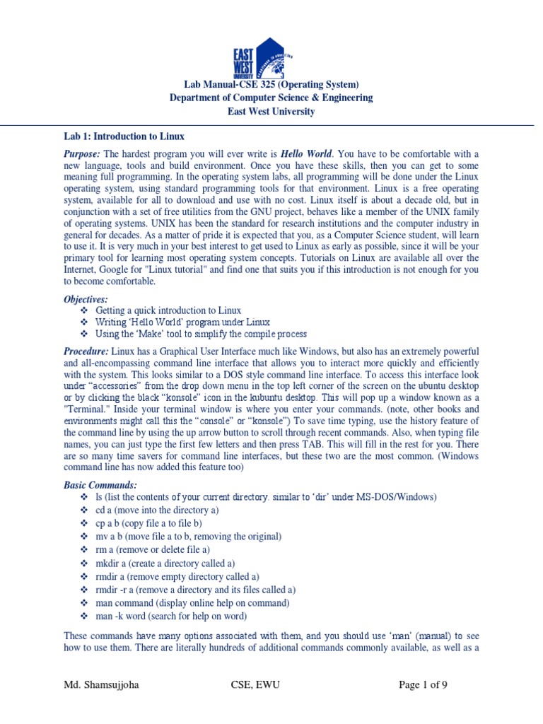 Lab 1 CSE 325 | PDF | Linux | Operating System