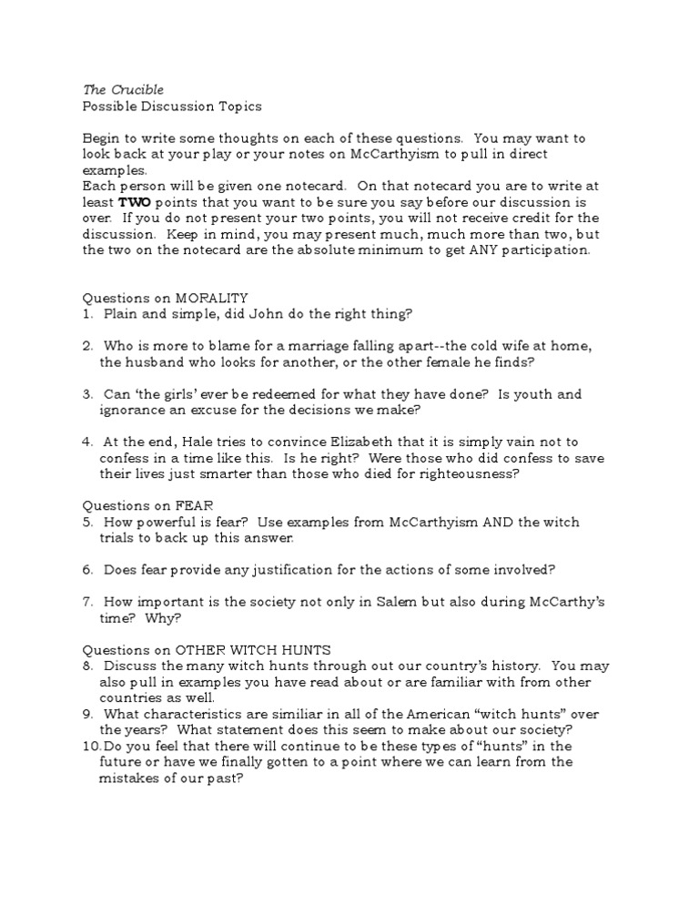Crucible Socratic Seminar | PDF | Mc Carthyism