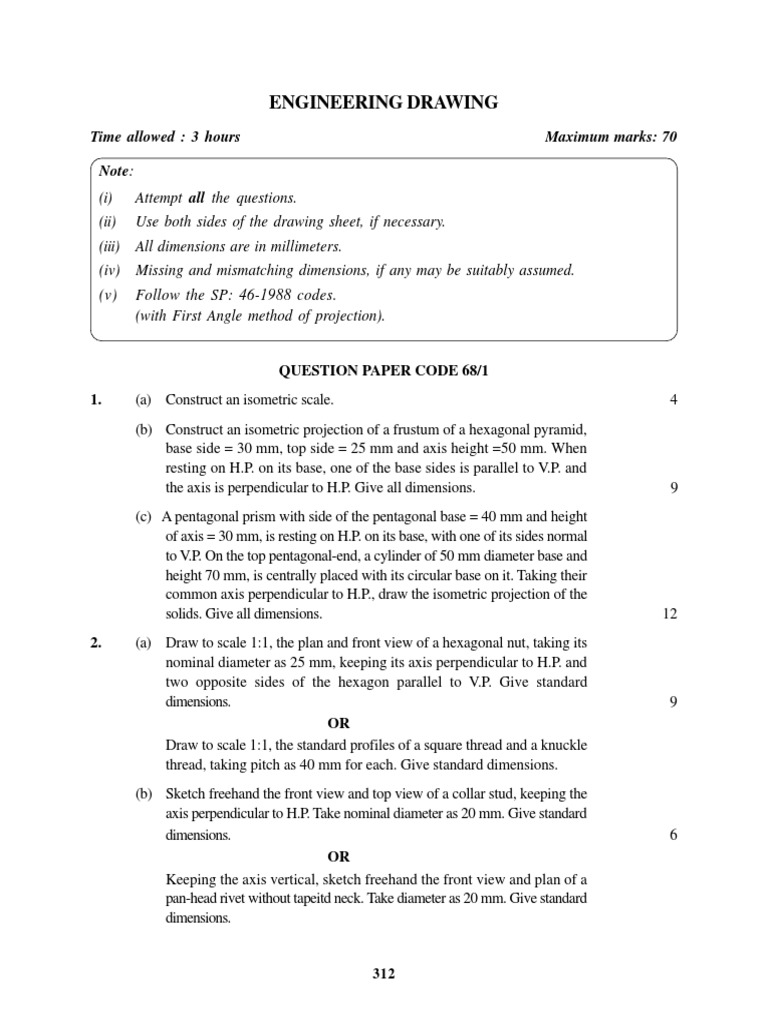 Engineering Drawing Question Paper 68/1 | PDF