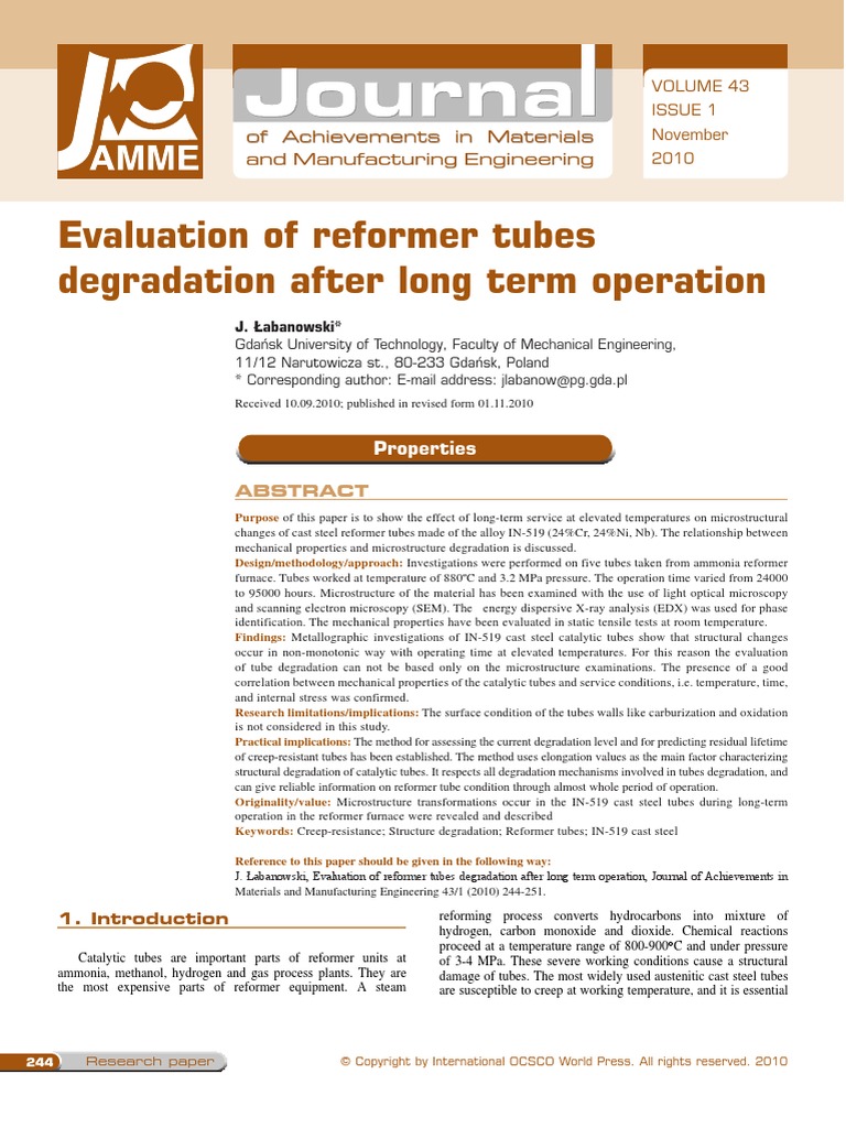 Catalyst Tube | PDF | Microstructure | Creep (Deformation)
