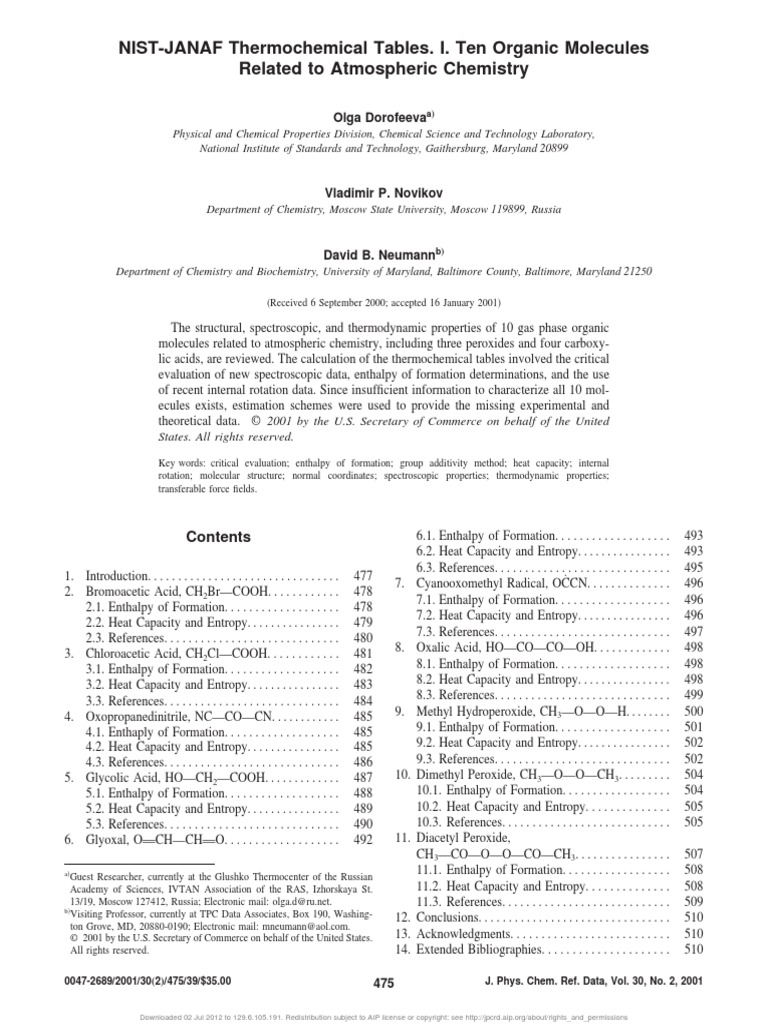 NIST-JANAF Thermochemical Tables | PDF | Conformational Isomerism ...