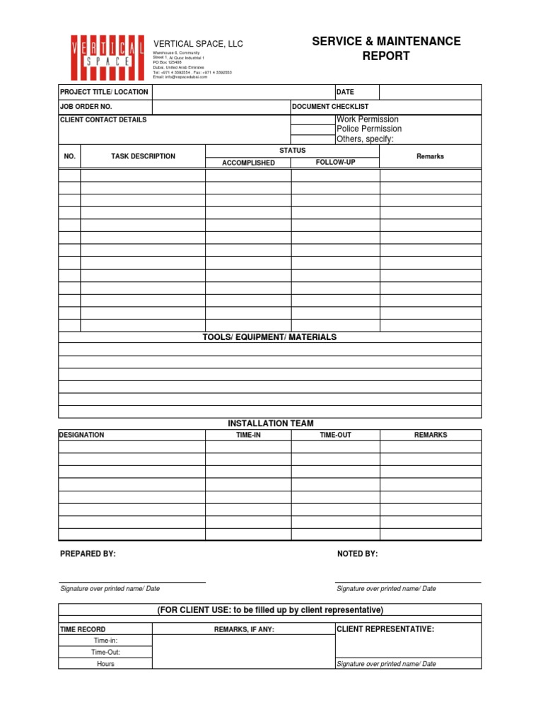 Maintenance Service Report Template | PDF