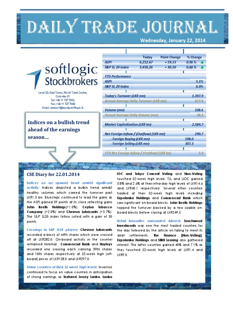 Daily Trade Journal - 22.01.2014 | PDF | Commodity Markets | Securities ...