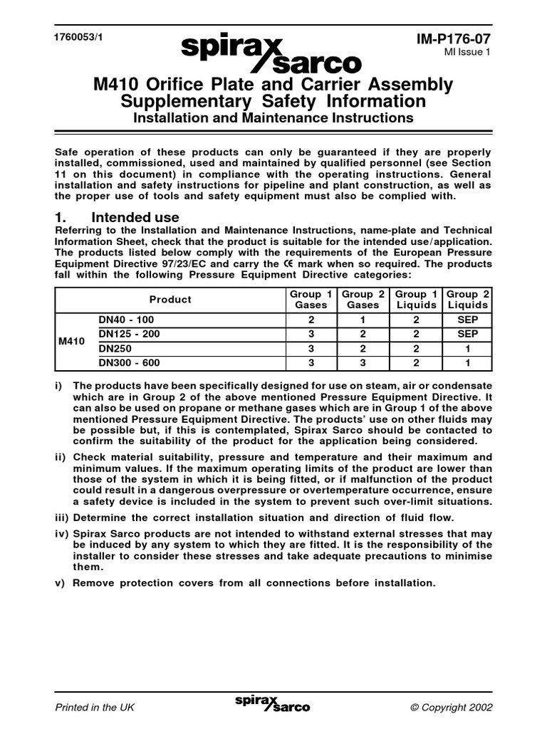 Spirax Orifice Plate and Carrier Assembly | PDF | Personal Protective Equipment | Safety