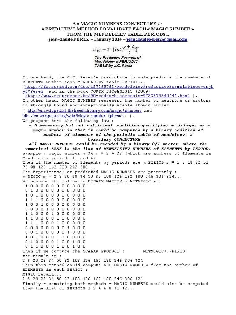 The Predictive Formula of QUANTUM MAGIC NUMBERS by JC Perez Release2 | PDF