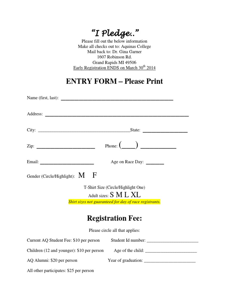 Registration For I Pledge 5k | PDF
