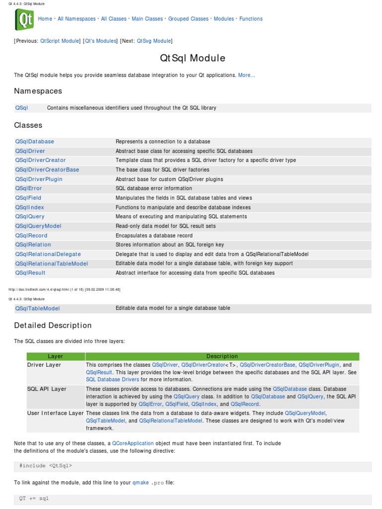 QT 4.4.3 - QTSQL Module | PDF | Sql | Databases