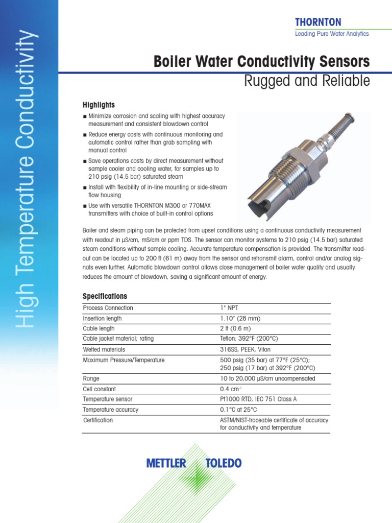 Boiler Water Conductivity Sensors Overview | PDF | Sensor | Electrical ...