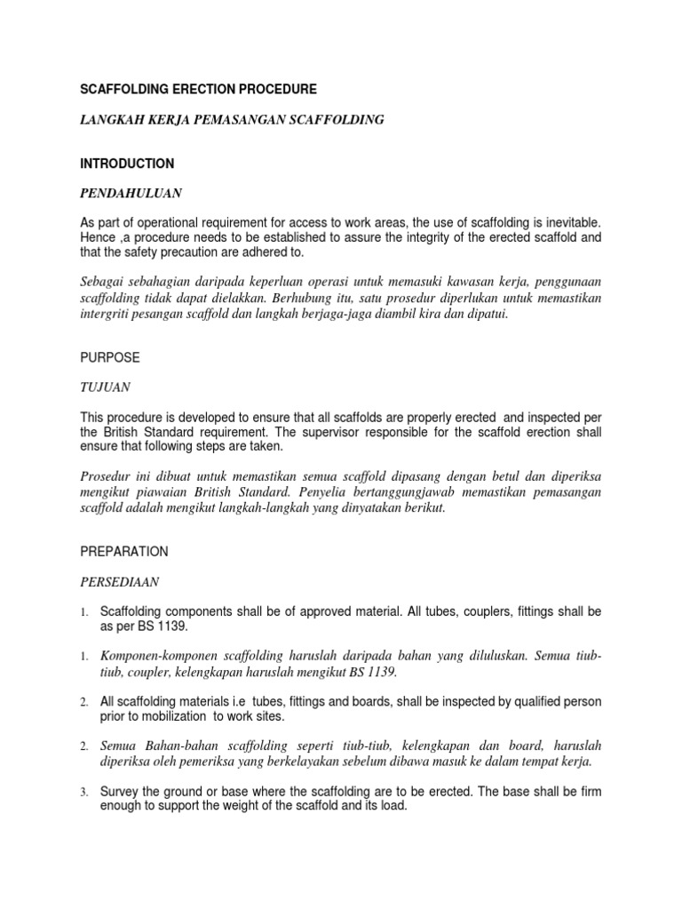Scaffolding Erection Procedure | PDF | Perancah | Teknik Mesin