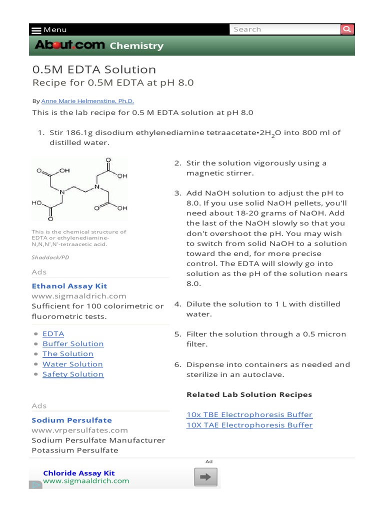 0.5M EDTA Solution | Sodium Hydroxide | Ethylenediaminetetraacetic Acid