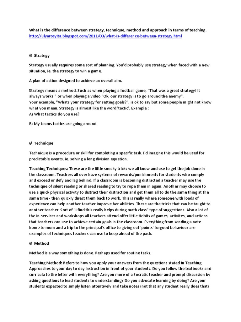 What Is The Difference Between Strategy | PDF | Teaching Method | Teachers