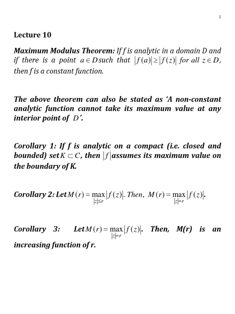 Maximum Modulus Theorem and Its Applications in Complex Analysis | PDF ...