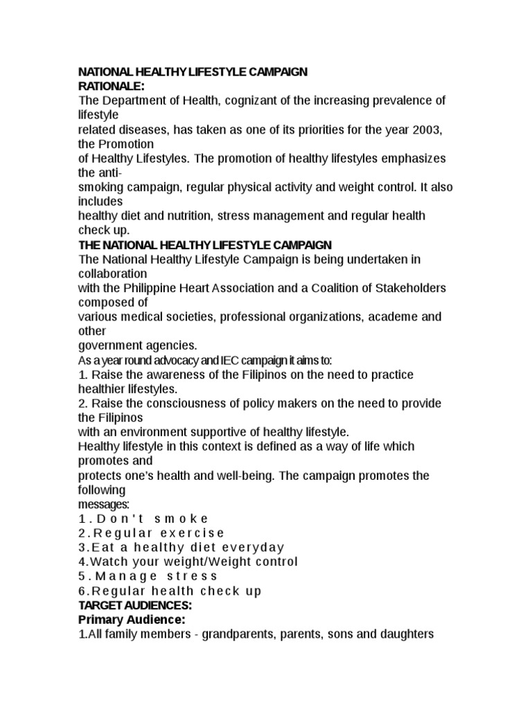 National Healthy Lifestyle Campaign Rationale | PDF | Cancer | Public ...