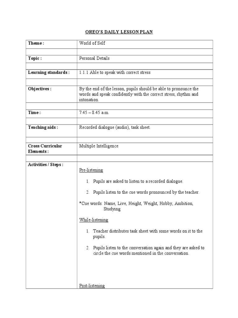 Lesson Plan English Year 4 KSSR | PDF | Syntax | Grammar