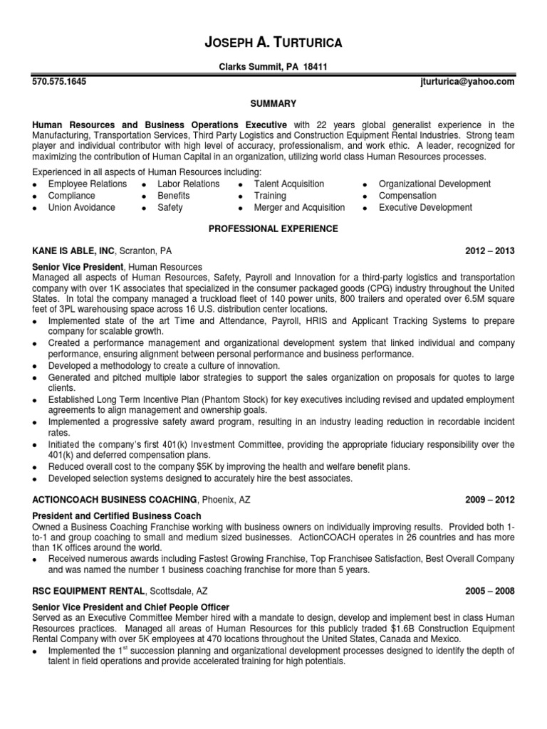 Vice President Human Resources in USA Resume Joseph Turturica ... Vice President Human Resources in USA Resume Joseph Turturica ...