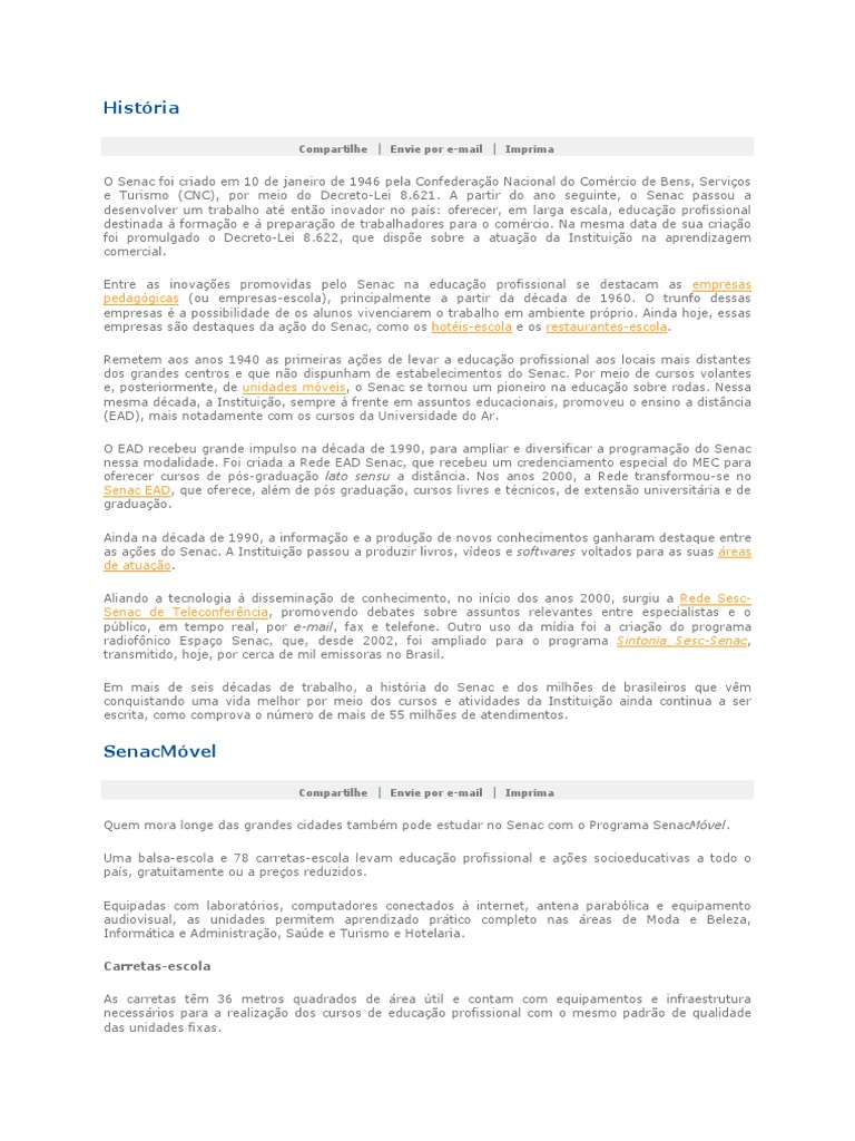 Historia Senac | PDF | Educação à distância | Desenvolvimento profissional