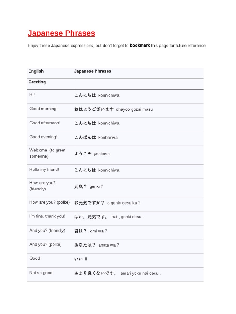 Japanese Phrases | PDF