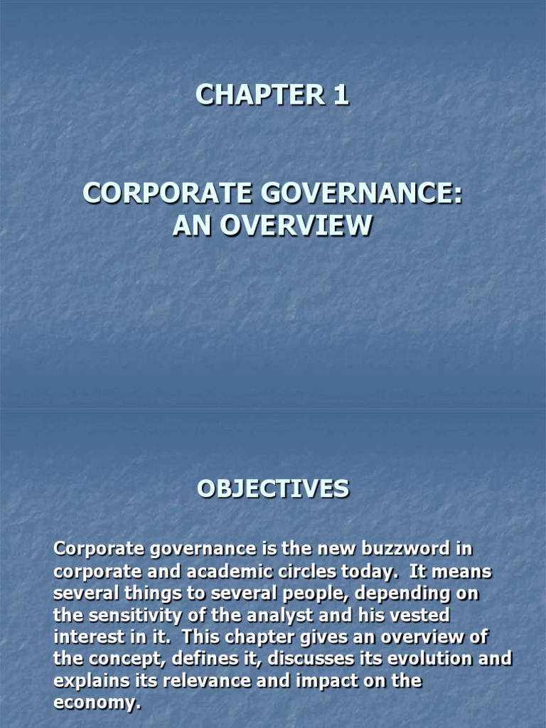 Chapter 1 Corporate Governance An Overview | PDF | Corporate Governance ...
