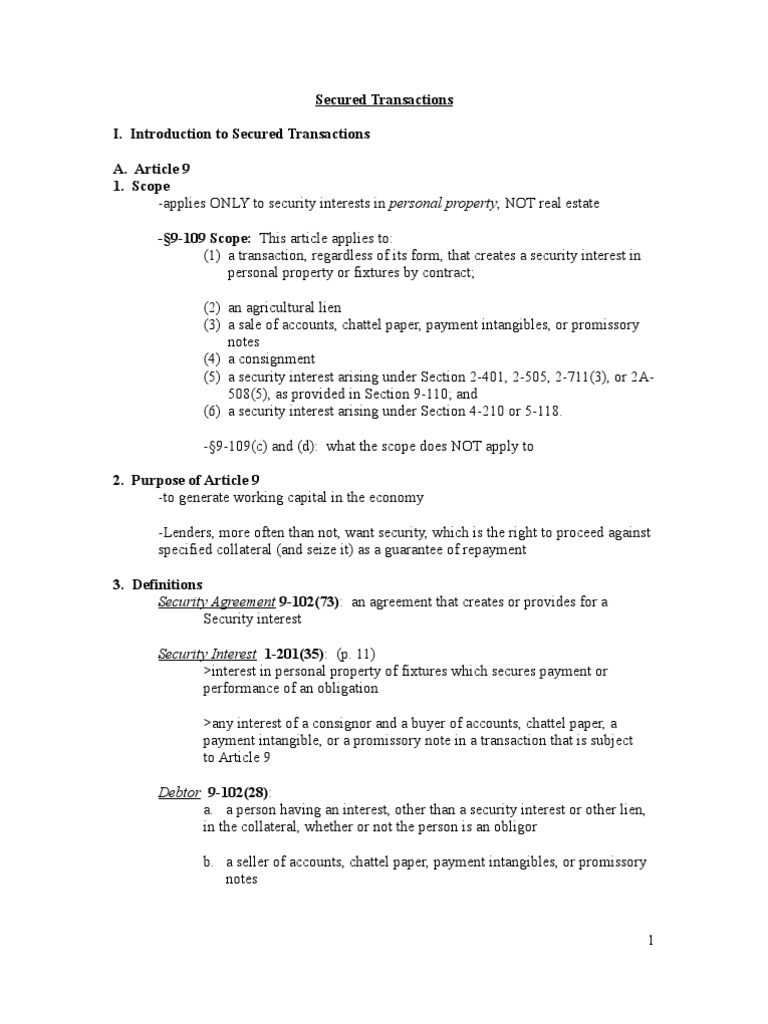 Secured Transaction Outline | PDF | Security Interest | Lien