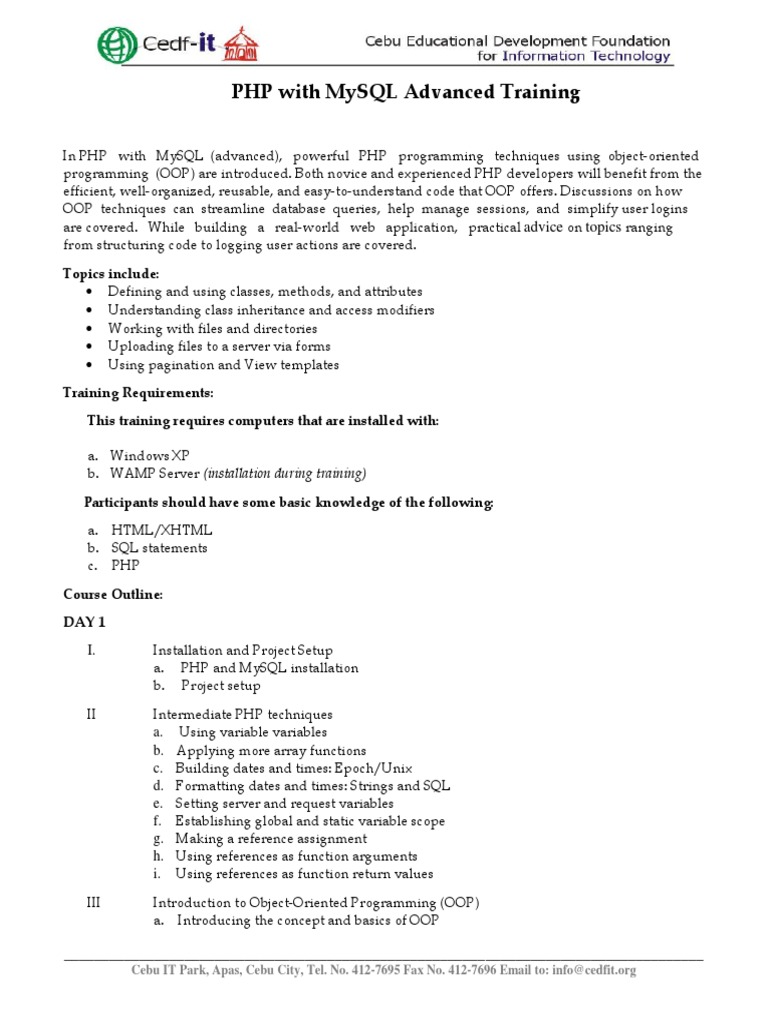 Course Outline For Advanced PHP | PDF | Object Oriented Programming ... Course Outline For Advanced PHP | PDF | Object Oriented Programming ...