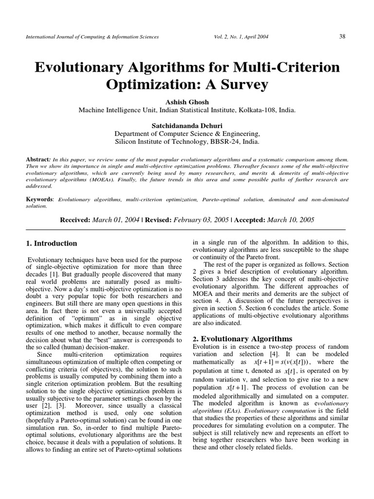 Evolutionary Algorithms For Multi-Criterion Optimization: A Survey | PDF | Pareto Efficiency ...