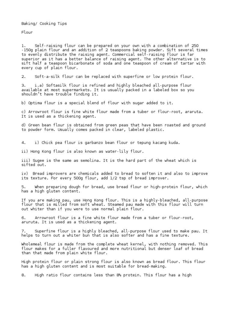 Baking and Cooking Tips | PDF | Flour | Buttermilk