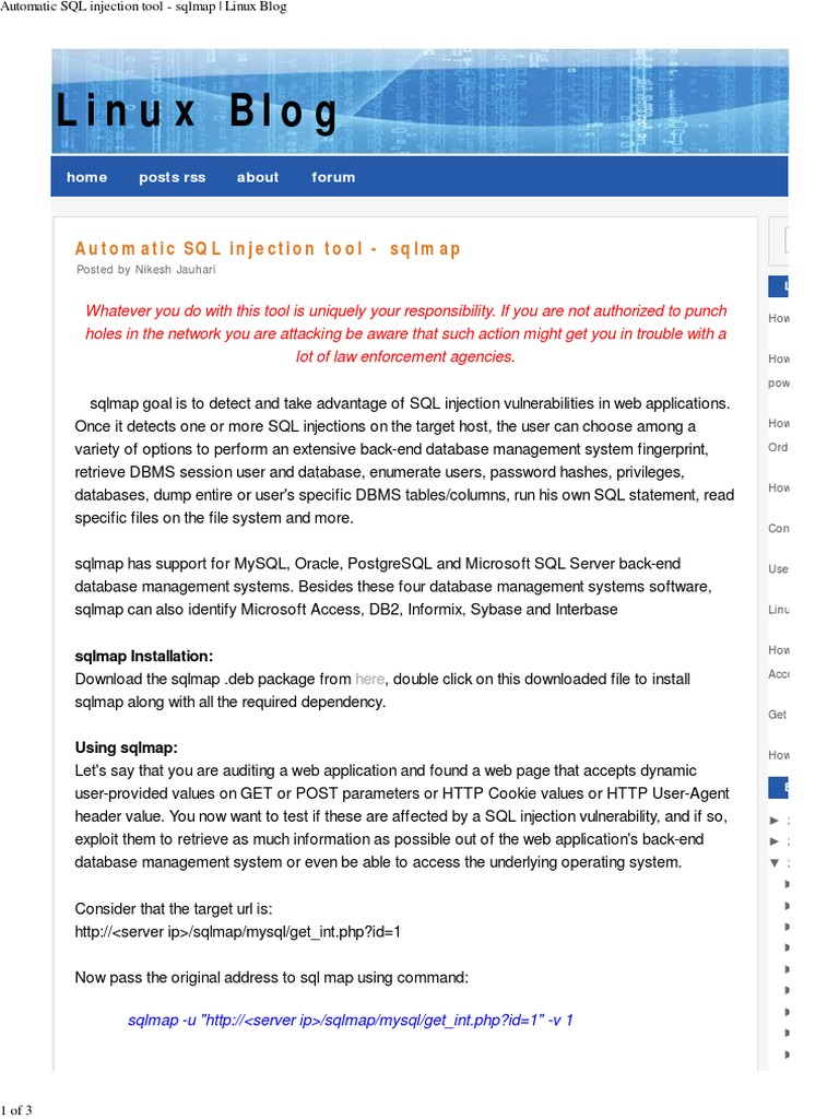 Automatic SQL Injection Tool - Sqlmap - Linux Blog | Download Free PDF ... Automatic SQL Injection Tool - Sqlmap - Linux Blog | Download Free PDF ...