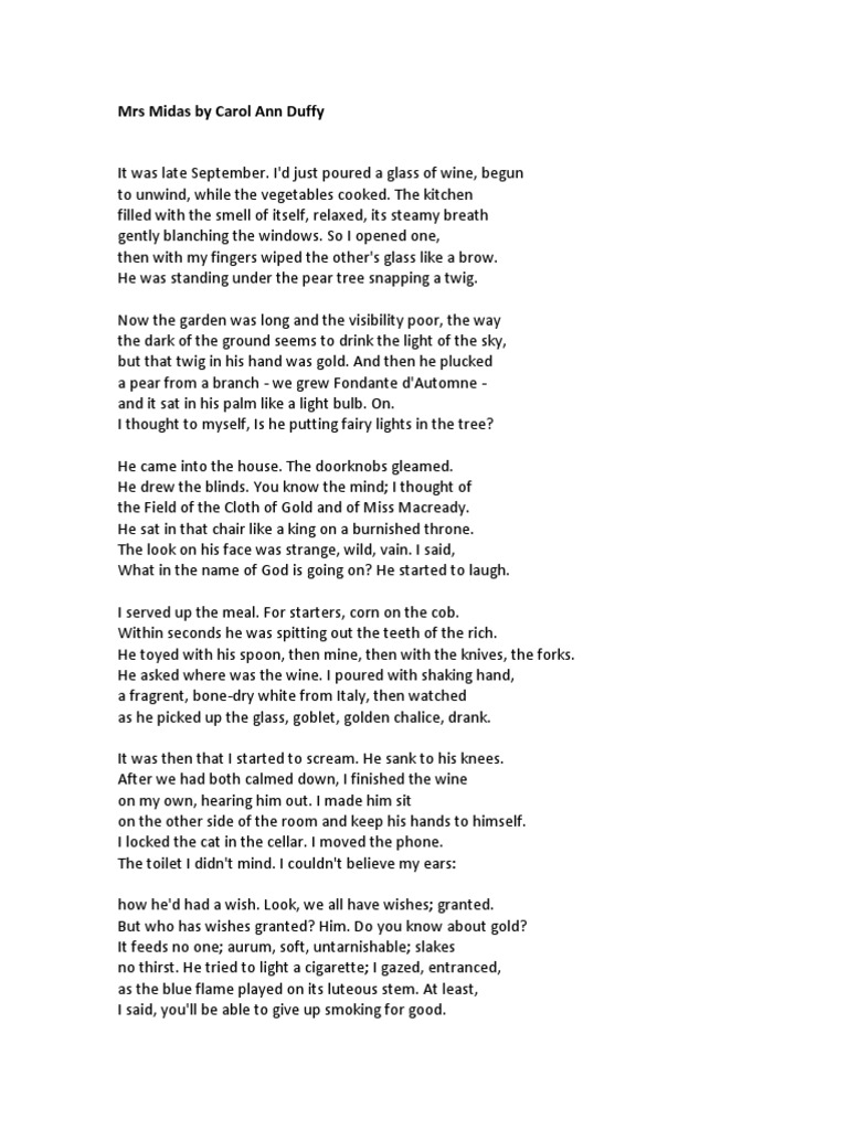Mrs Midas by Carol Ann Duffy | PDF