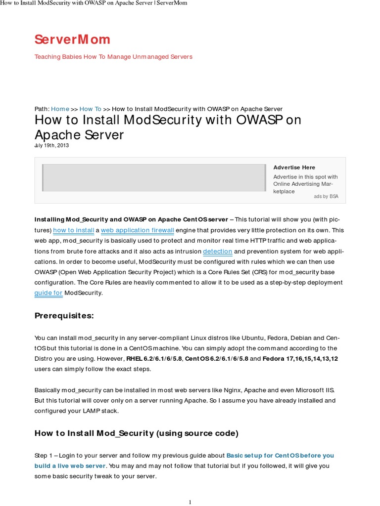 How To Install ModSecurity With OWASP On Apache Server - ServerMom | PDF | Apache Http Server ...