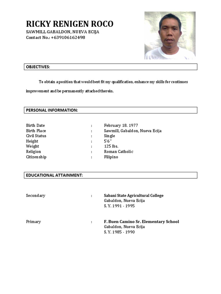 Ricky Roco Resume: Auto Electrician Skills | PDF | Business