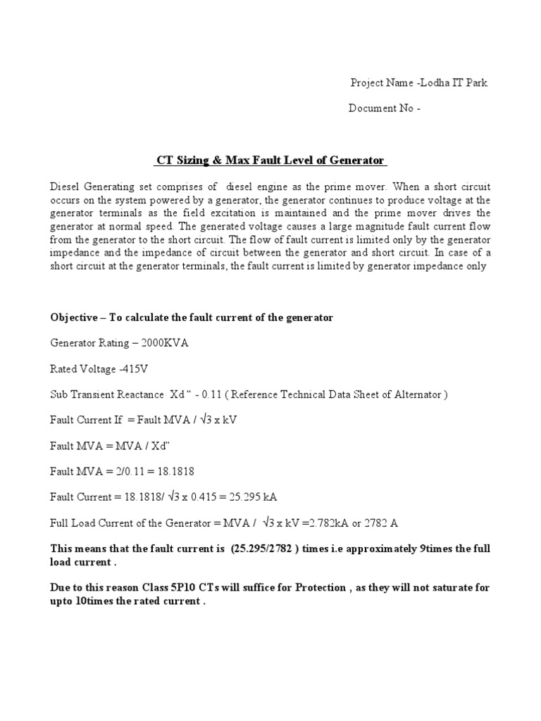 Generator Fault Current Analysis | PDF | Electric Generator ...