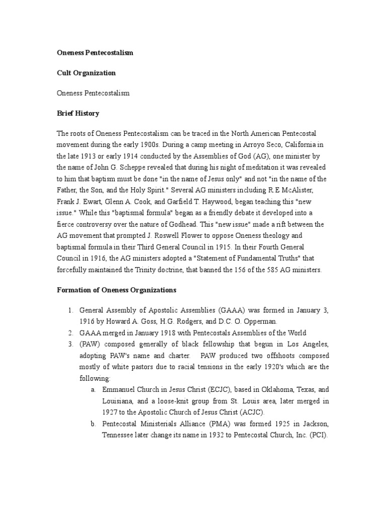 Oneness Pentecostalism History & Beliefs | PDF | Oneness Pentecostalism ...
