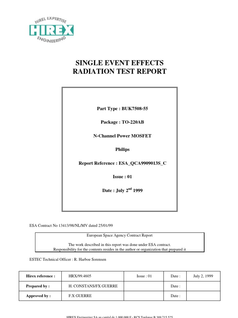 Single Event Effects Radiation Test Report | PDF | Mosfet | Capacitor