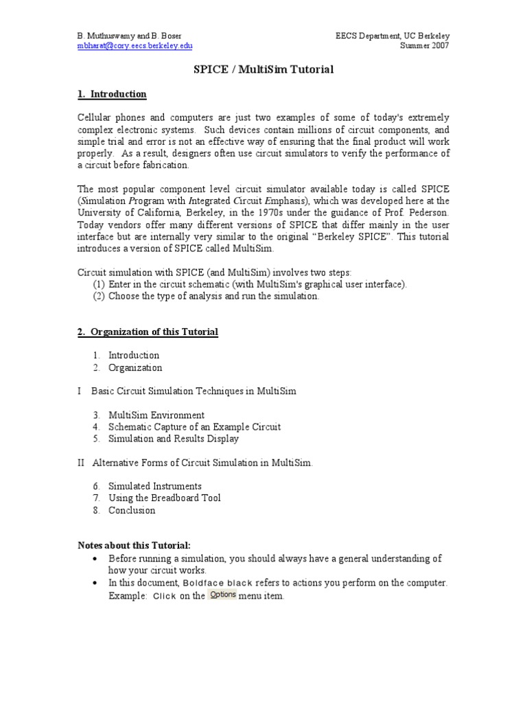 MultiSim Tutorial | PDF | Spice | Electronic Circuits