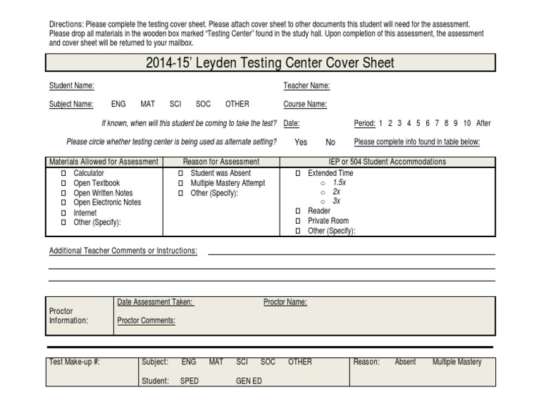 Leyden Testing Center Cover Sheet | PDF | Career & Growth