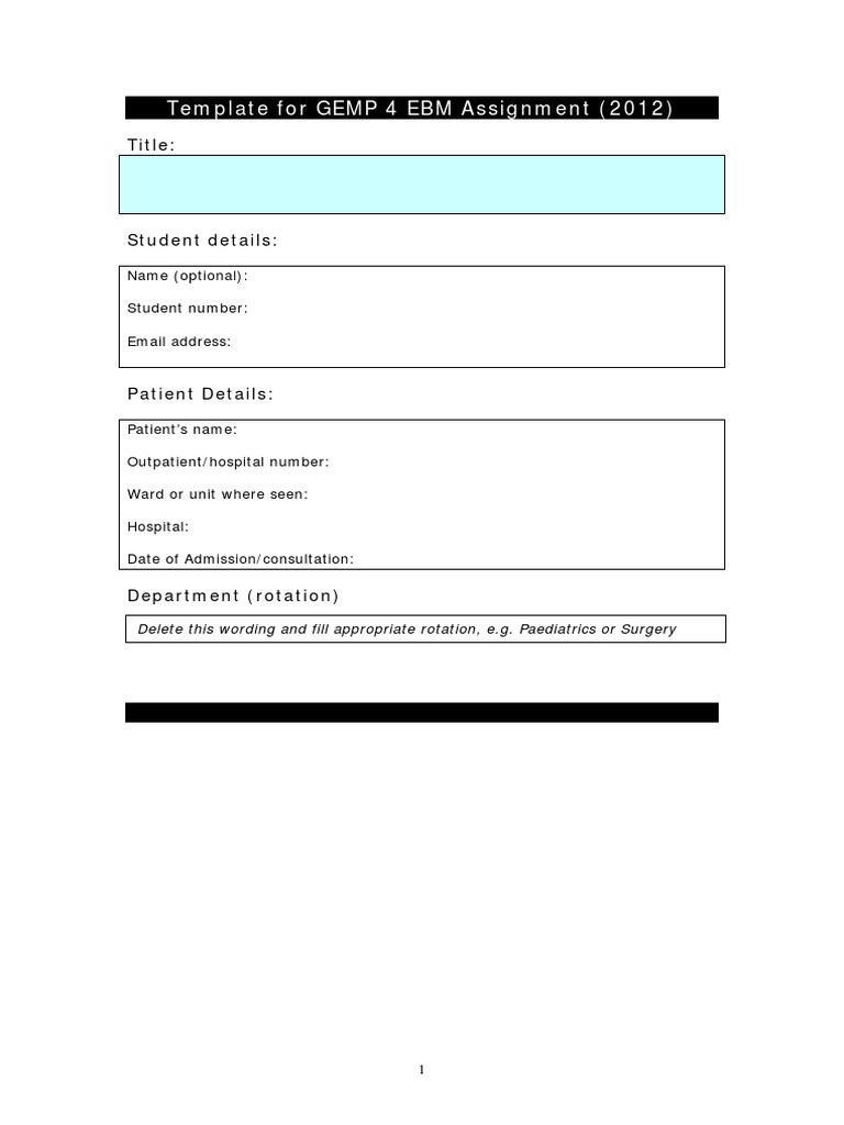 Paeds Ebm Assignment Template Gemp4 | Patient | Hospital