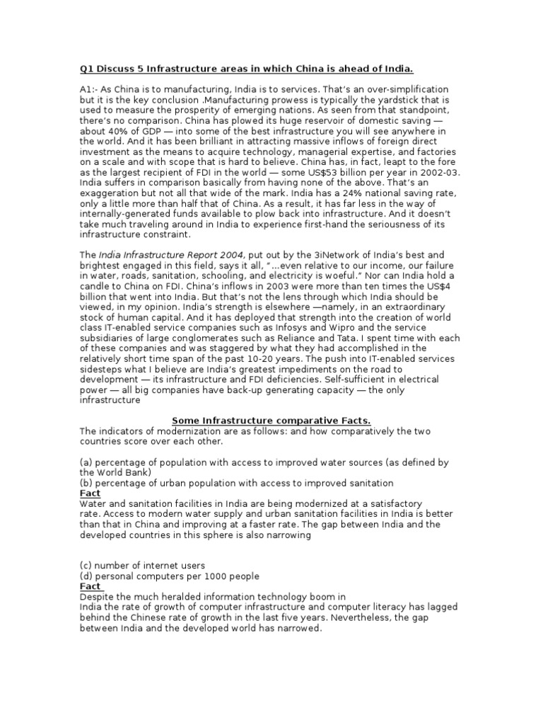 India Vs China.... Comparison of Infrastructure | PDF | Foreign Direct ...