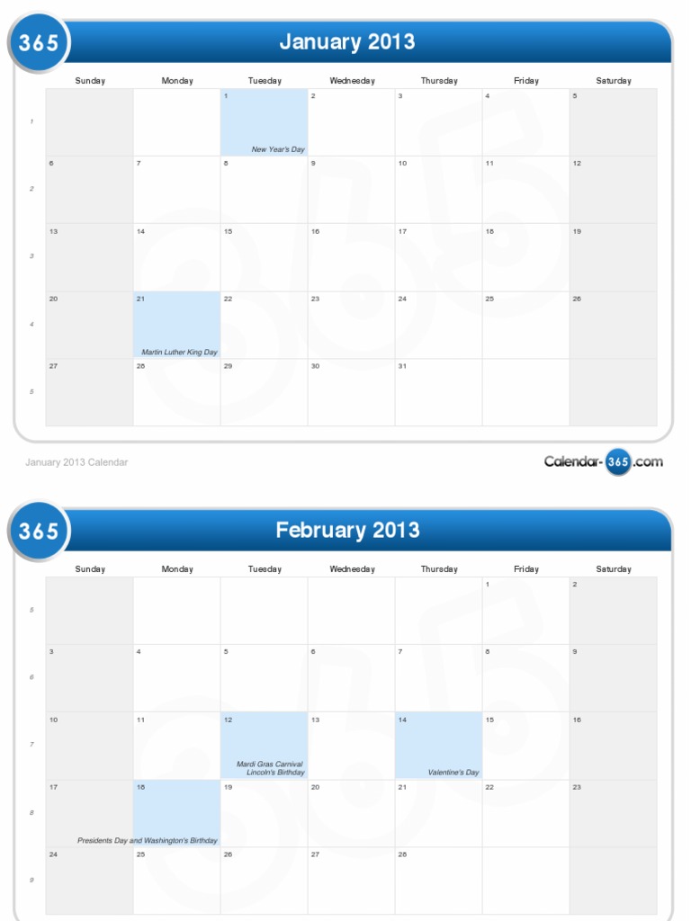 2013 Yearly Calendar Overview | PDF