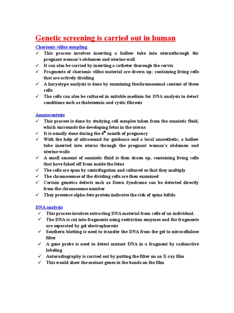 Genetic Screening Methods in Pregnancy | PDF