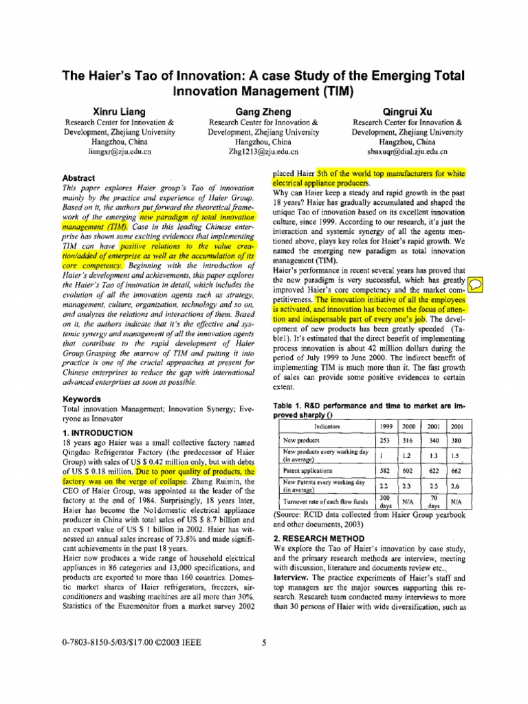Tao Case Study Haier | PDF | Innovation | Strategic Management