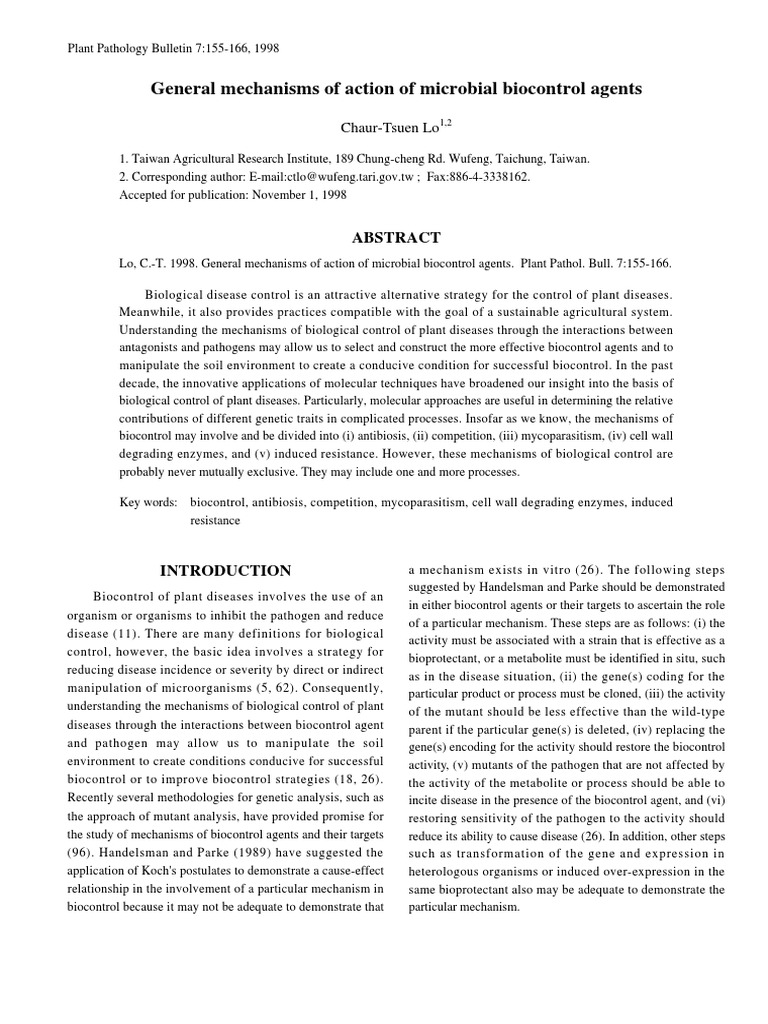 General Mechanisms of Action of Microbial Biocontrol Agents | PDF ...
