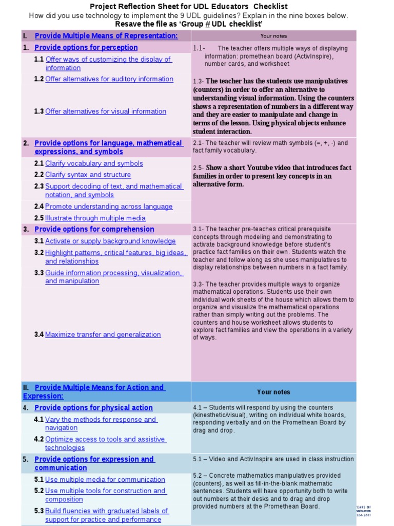 Team8 UDL Educators Checklist-1 | PDF | Cognition | Communication