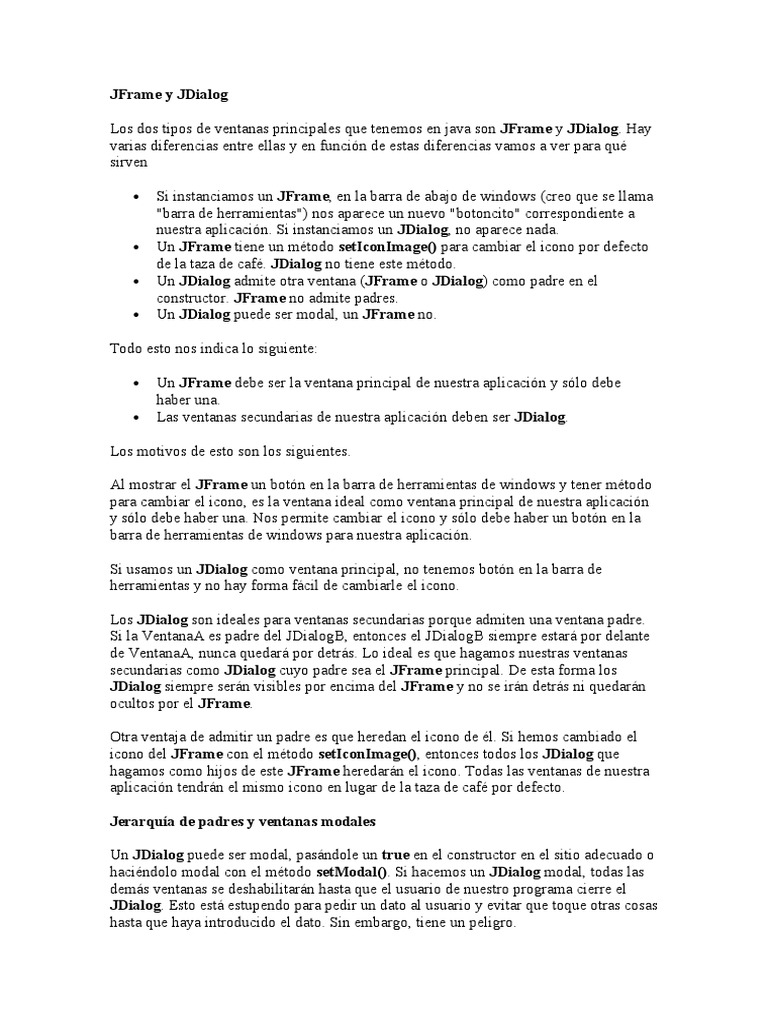 Uso de JFrame y JDialog en Java | PDF | Ventana (informática) | Java ...
