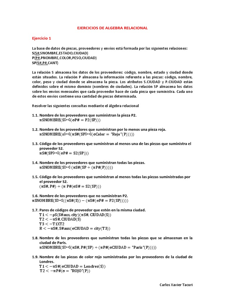 Algebra Relacional | PDF | Base de datos relacional | Bases de datos